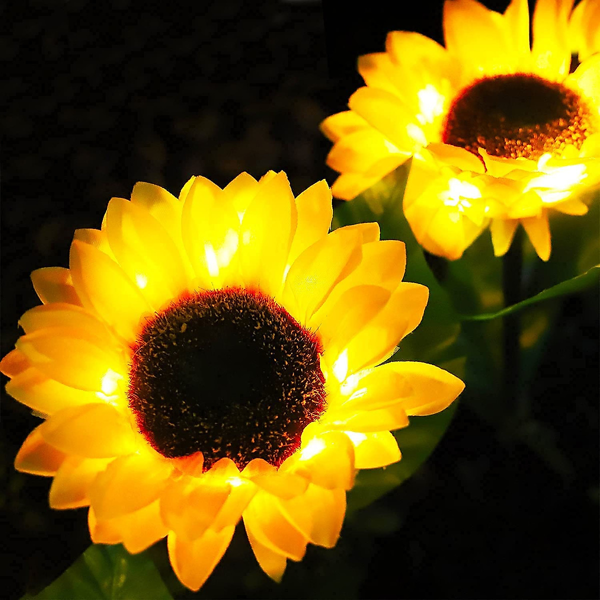 Solar Powered Sunflower Lights Outdoor 2 Pack, Solar Garden Lights Like Real Sunflowers Stake Flower Lamp for Outside, Landscape, Yard, Pathway, Patio, Christmas Decor (2 Sunflowers)