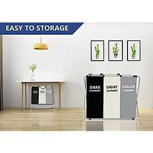 180L Laundry Basket Sorter, Large 3 Section Collapsible Laundry Hamper for Laundry Room Organization, 28" x 21"x 15" Dirty clothes Hamper Bag for Bedroom Blanket Storage Organizer (3 Section Black)