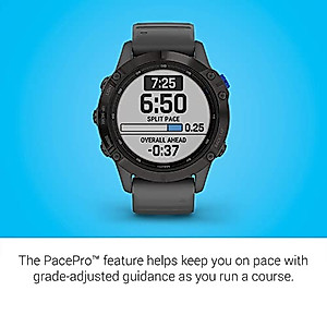 Garmin Fenix 6 Pro Solar (GPS,1.4 inches) Solar-Powered Multisport, Advanced Training Features and Data, Black with Slate Gray Band (Renewed)