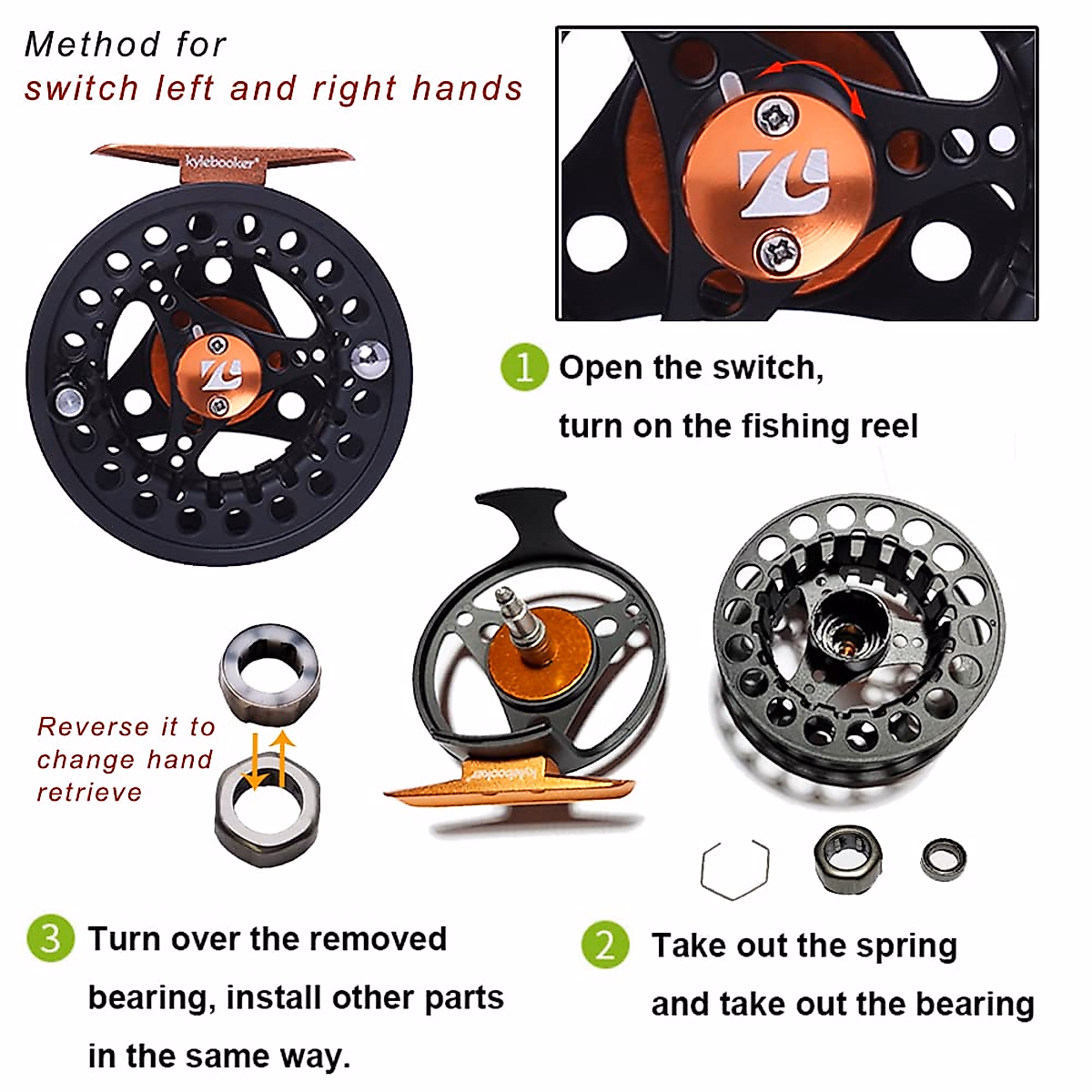 Kylebooker Fly Fishing Reel Large Arbor with Aluminum Body Fly Reel 3/4wt 5/6wt 7/8wt (Black with Red, 7/8wt)