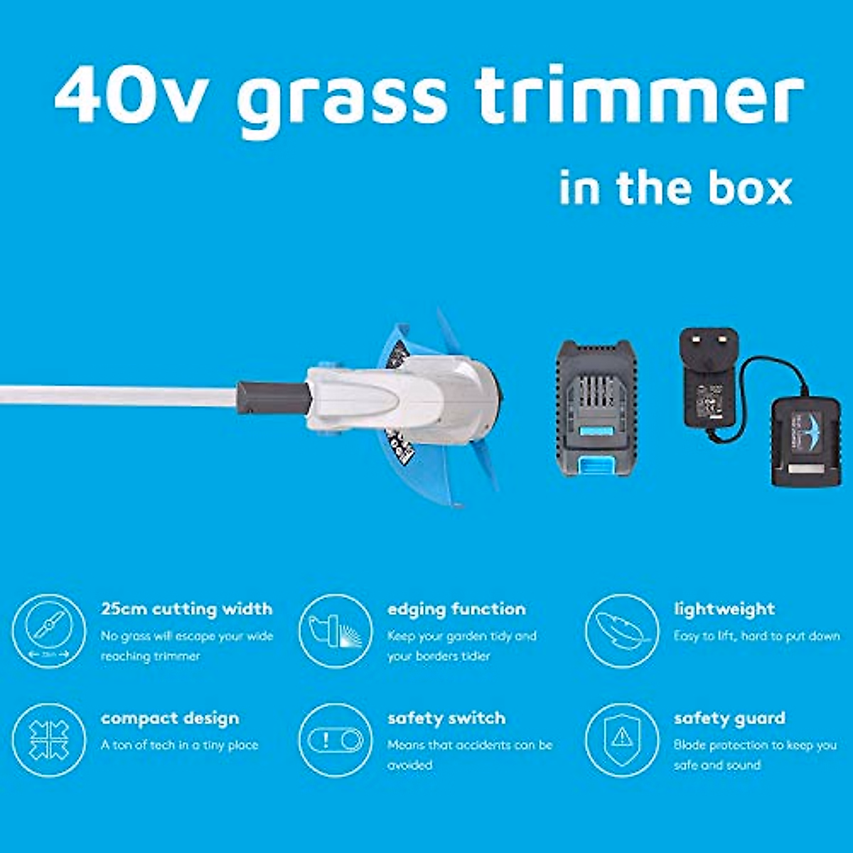 2x40V Cordless String Trimmers Kit Lightweight Grass Trimmer & Edger Weed Trimmer Alu Foldable Shaft for Garden, Including 6 Spare Blades, 2pc Battery & 1pc Charger