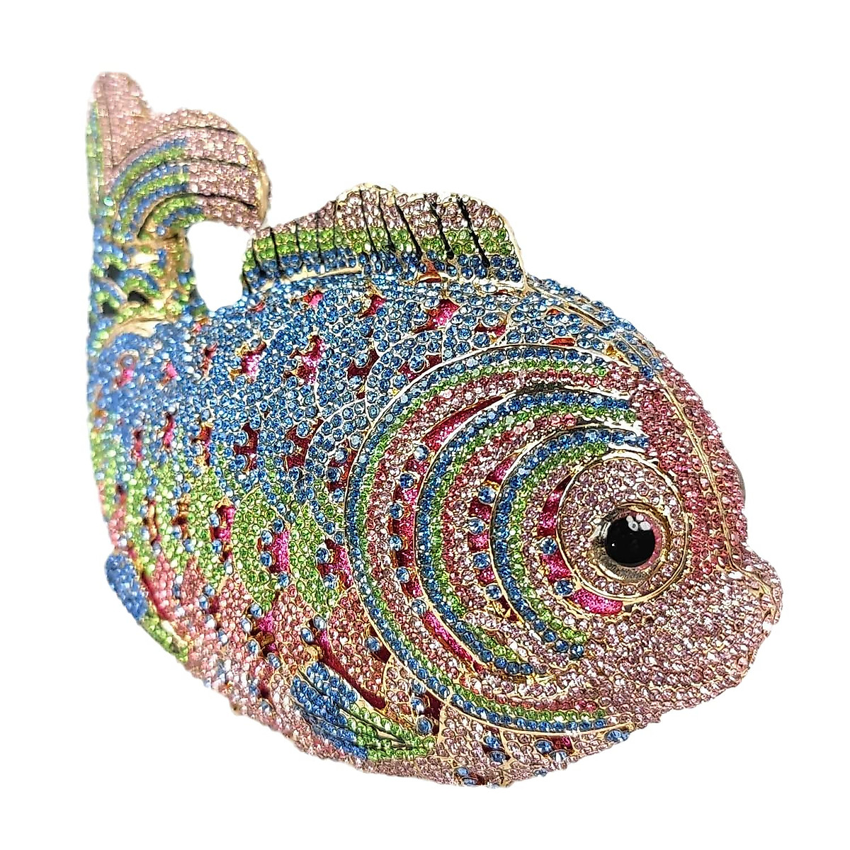 Boutique De FGG Super Mini Women Fish Evening Bags Crystal Clutch Purse Wedding Party Rhinestone Handbags (Pink&Green)