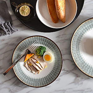 PUMELAMI Melamine Dinnerware Sets,12pcs Plates and Bowls Sets, Melamine Dishes Set for 4, Unbreakable,Dishwasher Safe, BPA Free,Great for Indoor Use,Camping, BBQ,RV, Party,Rustic Style (Teal)