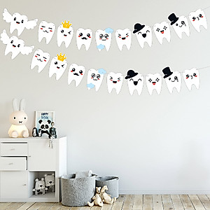 4 Pieces Tooth Banner Decorations 1st Tooth Banner Garland for Dental Graduation Birthday Party Baby Shower Decor