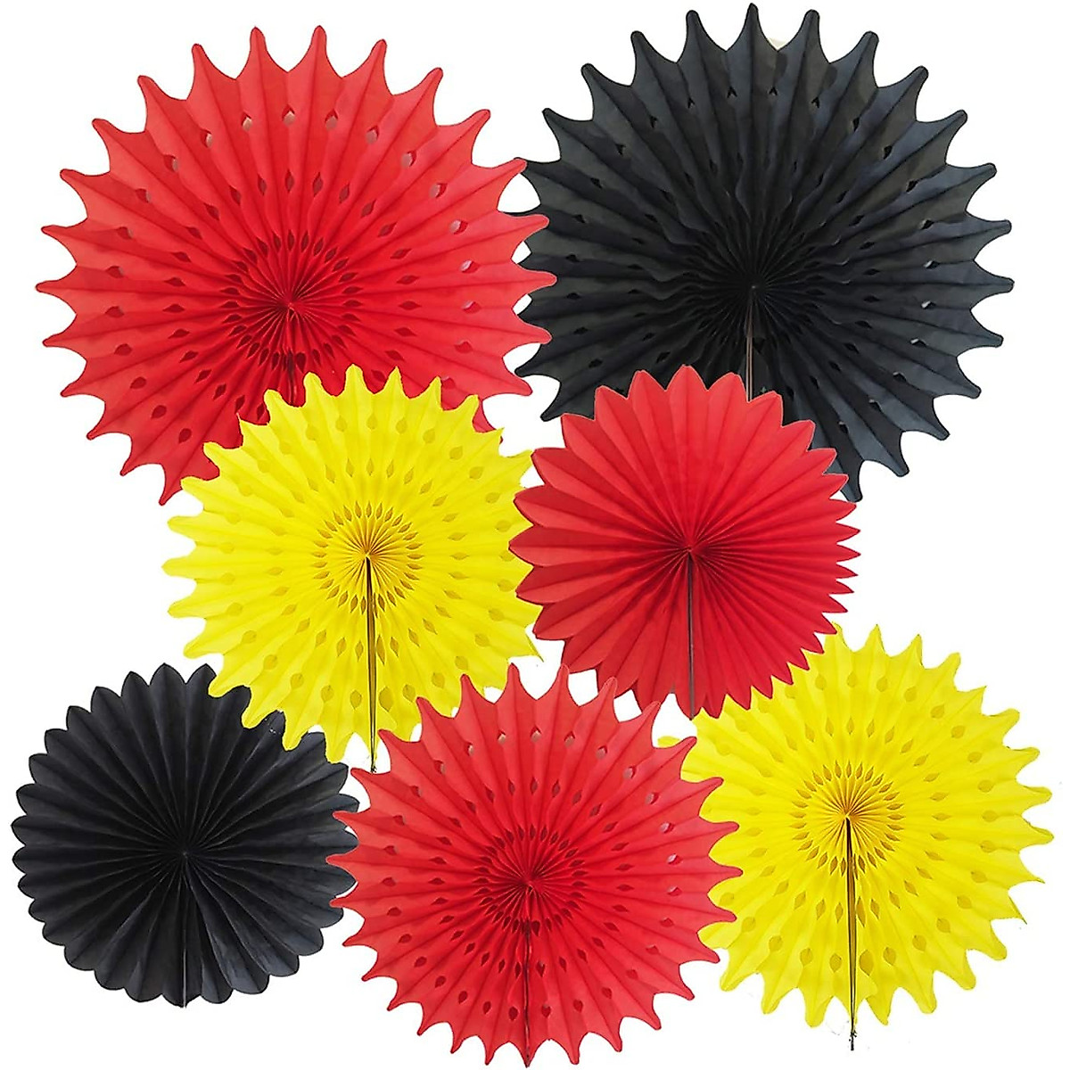 Mickey Mouse Birthday Party Decorations Black History Month Party Decorations Minnie Mouse Birthday 7pcs Yellow Red Black Tissue Paper Fans for Mickey Mouse 1st Birthday Decorations/Spain Decorations
