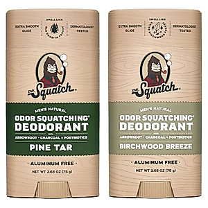 Dr. Squatch Natural Deodorant for Men – Odor-Squatching Men's Deodorant Aluminum Free - Pine Tar + Birchwood Breeze (2.65 oz, 2 Pack)