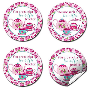 Tea Themed Terrific Teacher Appreciation Thank You Sticker Labels, 40 2" Party Circle Stickers by AmandaCreation, Great for Envelope Seals & Gift Bags