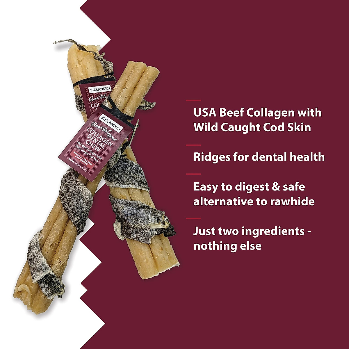 Icelandic+ Beef Collagen Dental Chew Stick Wrapped with Fish 8" Dog Treat