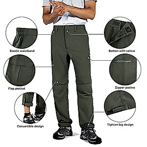 Wespornow Men's-Convertible-Hiking-Pants Quick Dry Lightweight Zip Off Breathable Cargo Pants for Outdoor, Fishing, Safari (Army Green, Large)