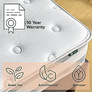 ZINUS 10 Inch Green Tea Cooling Gel Memory Foam HybridMattress / Pocket Innersprings for Motion Isolation / Edge Support, Queen, White