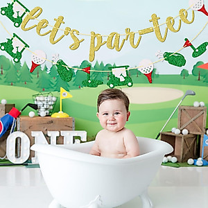 Let's Par-Tee Banner, Golf Themed Birthday Banner, Retirement Party Decor for Golf Lover, Golf Party Decorations, Gold Glitter