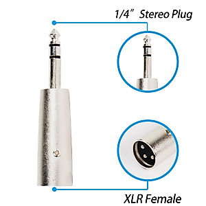 PNGKNYOCN XLR to 1/4" Adapter，6.35mm TRS Male to XLR Male Stereo Balanced Audio Connector for Mixer, Speaker, Microphone and More（2-Pack）