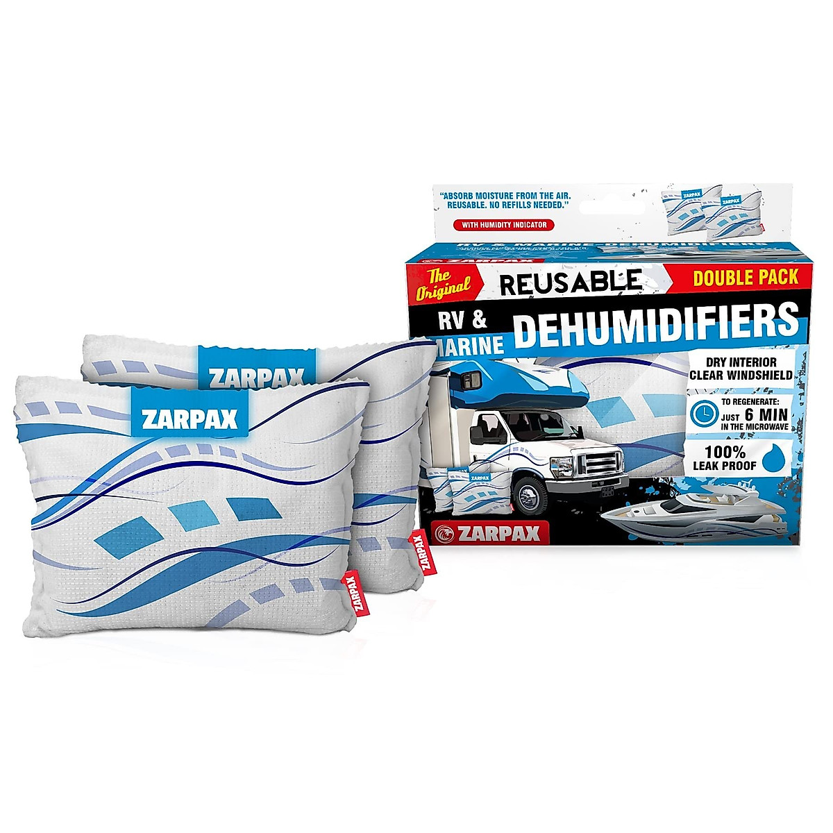 ZARPAX Car, RV & Boat Dehumidifier With Humidity Indicator | 16oz Set of 2 | Absorbs Moisture Condensation Damp Keeping Windscreens Clear | Odour Absorber 100% Leakproof | Boat Dehumidifier Bag