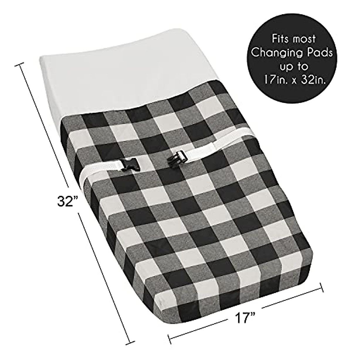 Sweet Jojo Designs Black and White Rustic Farmhouse Woodland Flannel Unisex Boy or Girl Baby Changing Pad Cover for Buffalo Plaid Check Collection - Country Lumberjack