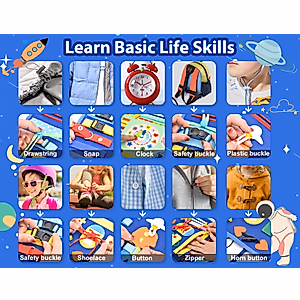 14 Pages Busy Board for Toddlers 2-4,Montessori Travel Toy for Plane/Car,Educational Sensory Toy for Toddlers 1-3,Preschool Activities Board for Developing Fine Motor Skills,Gift for Boys/Girls