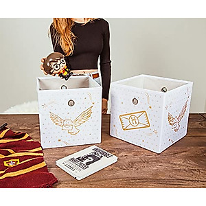 Harry Potter Hedwig 11-Inch Storage Bin Cube Organizers, Set of 2 | Fabric Basket Container, Cubby Cube Closet Organizer | Wizarding World Gifts And Collectibles