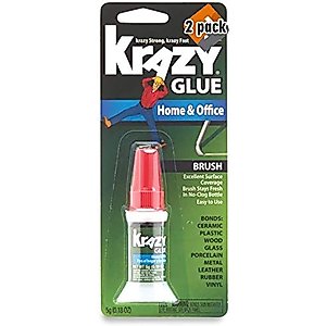 Krazy Glue Home & Office Brush On Super Glue, Brush Applicator, 5 Grams (2 Pack)