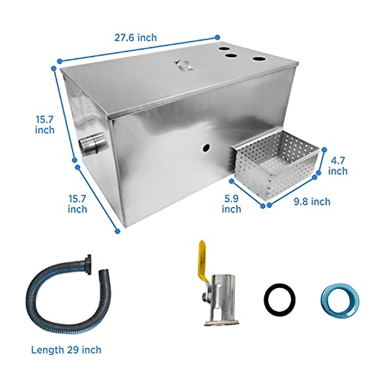 IHAYNER 40LBS Commercial Grease Traps Interceptor Grease Trap 20GPM Stainless Steel Grease Trap for Kitchen Restaurant