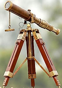 De Cube Vintage Brass Telescope with Best DF Lens and Adjustable Tripod Stand Makes it Perfect for Kids and Beginners, Office Table Home Decor Ascent, Collectible (Antique Patina on Brass)