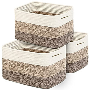 DOFASAYI Woven Baskets for Storage 3-Pack - Rope Storage Baskets | Toy Storage Basket for Nursery | Baby Organizing Basket With Handles | Cotton Rope Baskets for Storage | Baskets for Organizing