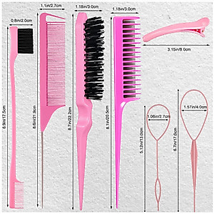 Hair Styling Tool Set: Combs, Triple Teasing Brush, Edge Brush, Rat Tail Combs, Braid Loop with Clips for Women, Girls, Kids and Stylists