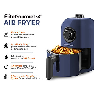 Elite Gourmet EAF1121BG Personal 1.1 Qt. Compact Space Saving Electric Hot Air Fryer Oil-Less Healthy Cooker, Timer & Temperature Controls, 1000W