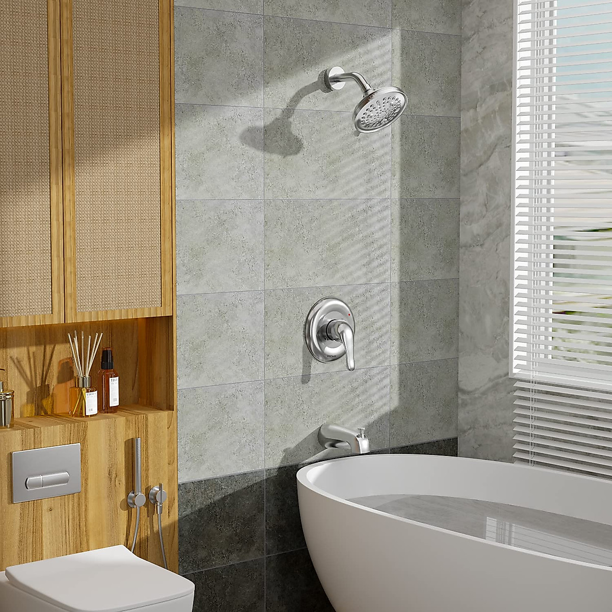 Esnbia Shower Tub Kit, Tub and Shower Faucet Set（Valve Included) with Rain Shower Head and Tub Spout, Single-Handle Tub and Shower Trim Kit,Chrome