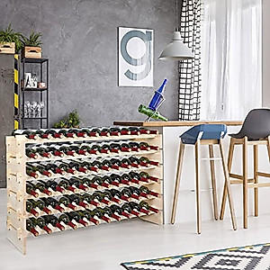 Smartxchoices Stackable Modular Wine Rack 72 Slots Floor Wine Storage Stand Wooden Wine Holder Display Shelves 72 Slots, Wobble-Free, Solid Wood, Free Standing (Six-Tier, 72 Bottle Capacity) (Wood)