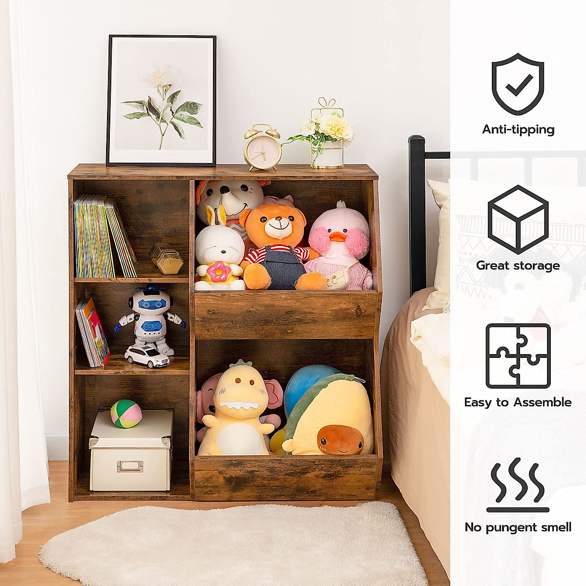 HOOBRO Storage Chest and Kids Bookshelf, Wooden Storage Box, Toy Storage Organizer BF75CW01-BF31CW01