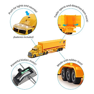 Vokodo Toy Semi Truck Trailer 14.5" Friction Powered with Lights and Sound Back Opens Kids Push and Go Big Rig Carrier Transport Vehicle Semi-Truck Pretend Play Car Great Gift for Children Boys Girls