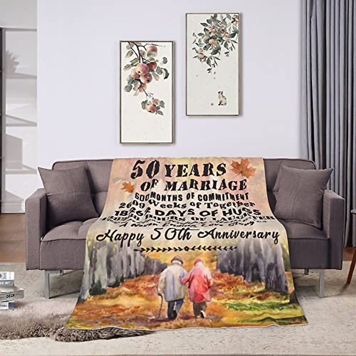 50th Anniversary Blanket Gifts, 50th Anniversary Wedding Gifts for Couple, Golden 50 Years of Marriage Gifts for Dad, Mom, Grandpa, Grandma, Grandparents, Throw Blanket for Wife Husband 50"x60"