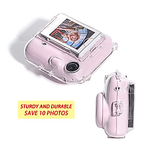 Ngaantyun Mini 12 Clear Case Bundle Kit for Fujifilm Instax Mini 12 Instant Camera Case with Film Pocket Pictures Holder, Stickers Skin Decal, Adjustable Shoulder Strap Accessories