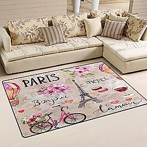 ALAZA Eiffel Tower Pink Flowers Bicycl French Paris Non Slip Door Mat 2' x 3', Modern Floor Mats for Living Room Bedroom Dinning Room Home Decor