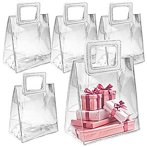 Tecmisse 5 Pcs Clear Gift Bag with Handle, Small Transparent Gift Wrap Bags, Reusable Shopping Bags with Handle for Wedding, Baby Shower Birthday, Bridal Party, Goody Bag (7 x4 x 8 Inch)