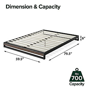 ZINUS GOOD DESIGN Award Winner Suzanne 6 Inch Bamboo and Metal Platforma Bed Frame / No Box Spring Needed / Wood Slat Support, Grey Wash, Queen