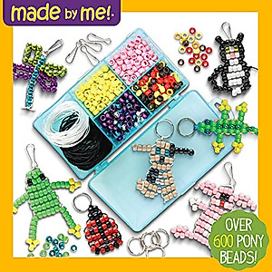 Made By Me Create Your Own Bead Pets, Includes Over 640 Beads, Lanyard Clips, Keyrings, & Storage Box, Create Your Own Backpack Keychain Kit, DIY Bead Art Crafts for Kids & Beginners