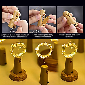 osteplus Wine Bottle Lights with Cork, 6 Pack Mini Fairy String Lights Battery Operated with 6 Replacement Batteries, Party Decoration for Wedding Christmas Halloween Bar Mason Jar - Warm White