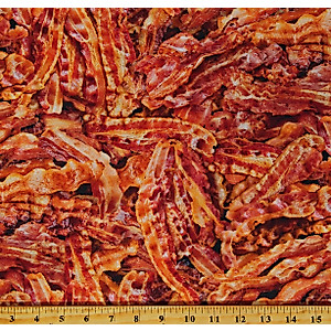 Cotton Packed Fried Bacon Breakfast Foods Cotton Fabric Print by The Yard (FOOD-CD3349-BACON)