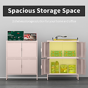 Ustamio 4 Doors Metal Office Storage Cabinet, Freestanding 2 Tier Steel Locker Cabinet for Home, Office, School and Classroom, Multipurpose Metal Storage Rack with Doors, Pink
