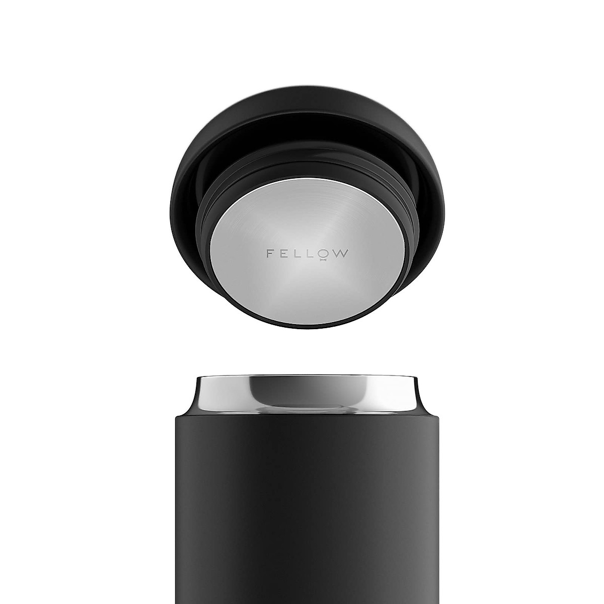 Fellow 12 oz Carter Wide Travel Mug - Wide Mouth Vacuum-Insulated Stainless Steel Coffee Mug - Tea and Coffee Tumbler with Ceramic Interior - Matte Black