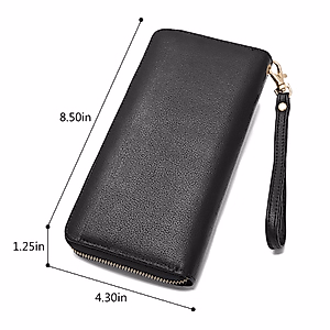 WOZEAH Women's RFID Blocking PU Leather Zip Around Wallet Clutch Large Travel Purse (Color-3)