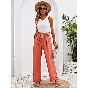 Heymoments Women's Wide Leg Lounge Pants with Pockets Coral Large Lightweight High Waisted Adjustable Tie Knot Loose Comfy Casual Trousers
