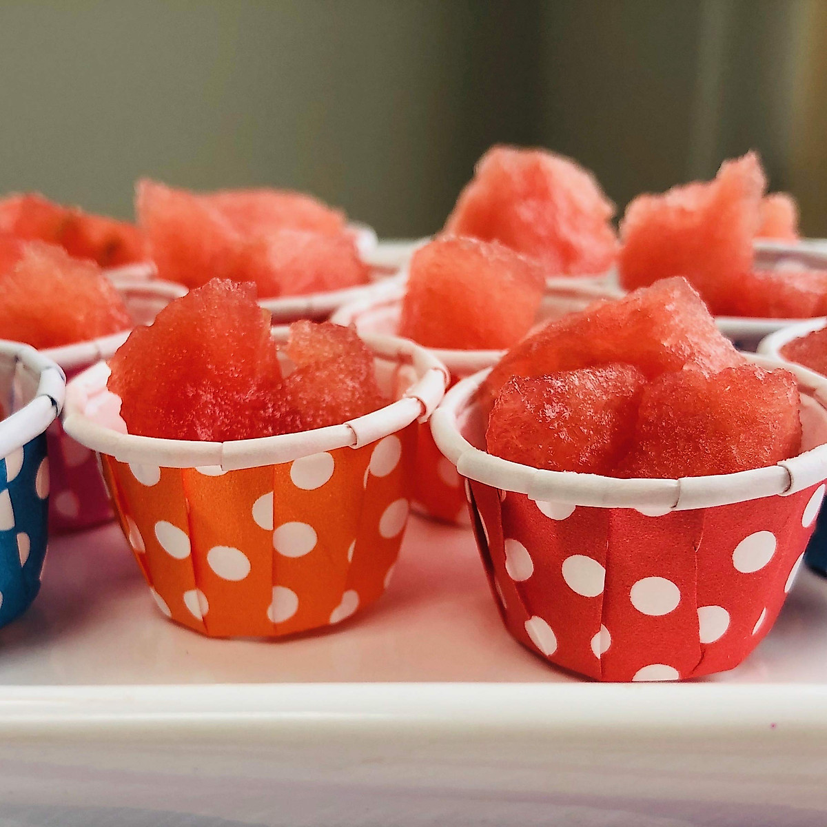 Outside the Box Papers Mini Paper Taster Cups - Sample .5 Ounce Souffle Cups - Red Orange Yellow Green Polka Dot - 250 Pack