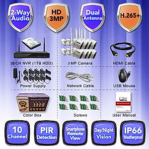 [Long Range, 10 Channel NVR] Wireless Security Dual Mode Camera System with 1TB Hard Drive, 8Pcs 1296p IP Security Surveillance Cameras Home Outdoor Alexa (8CH-A-2MP-168)