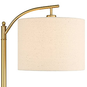 360 Lighting Rayna Modern Downbridge Floor Lamp Standing 61 1/2" Tall Warm Gold Metal Off-White Linen Fabric Drum Shade for Living Room Reading Bedroom Bedside Office Family House Home