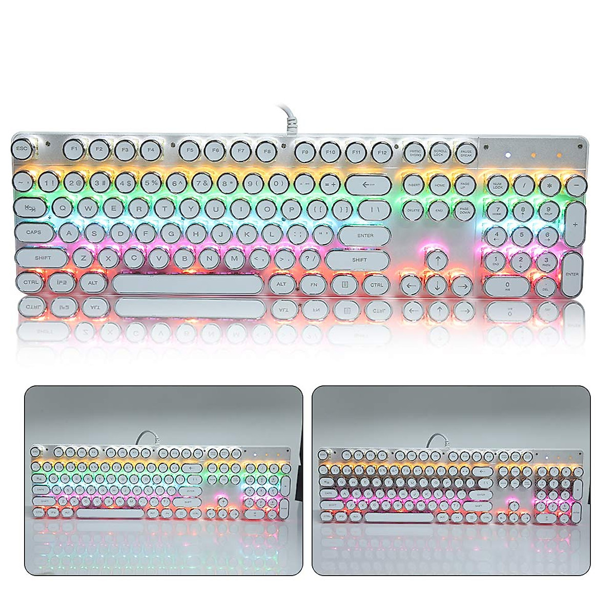 Byged Gaming Keyboard, Bluetooth Wired RGB Backlit Computer Mechanical Keyboard with Retro Keycap, USB Plug-and-Play, for Pc, Laptop and Computer for Gamer Typewriter