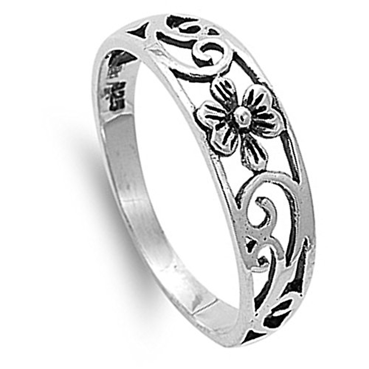 Sterling Silver Plumeria Ring Gorgeous Flower Design Band Solid 925 Size 6