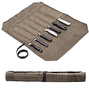 Knife Bag ,Knife Roll,Heavy Duty Knife Case,Waxed Canvas Chef Knife Roll Bag,Fold Up Knife Holders,Canvas Cutlery Holder with 6 Slots, Case Cooking Utensils.Knife Carrying Case Roll.Knives Protectors.