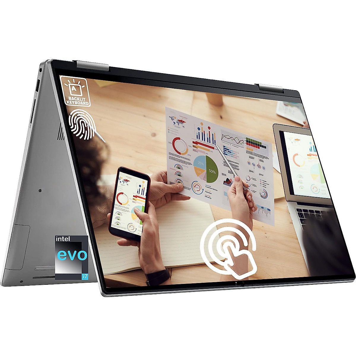 Dell Inspiron 7620 2-in-1 Business Laptop, 16 Inch WUXGA Touchscreen, 12th Gen Intel Evo i7-1260P, Windows 11 Pro, 64GB RAM, 2TB SSD, Backlit Keyboard, Fingerprint Reader, Type-C, Silver