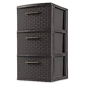 Sterilite Espresso 26306P02 15" X 12 5/8" X 24" Brown 3 Drawer Weave Tower